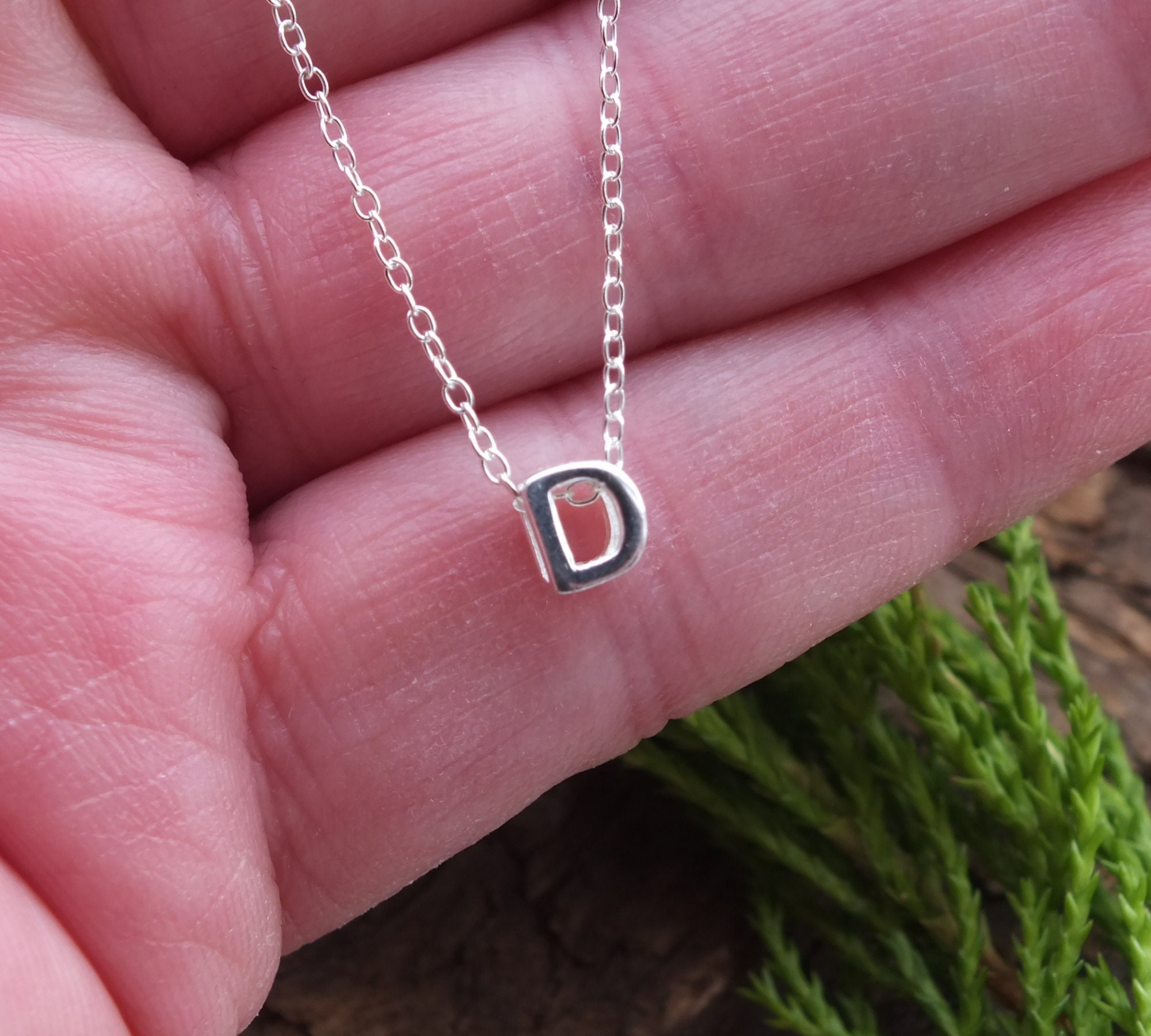 Sterling silver initial necklace Letter D necklace initial D | Etsy