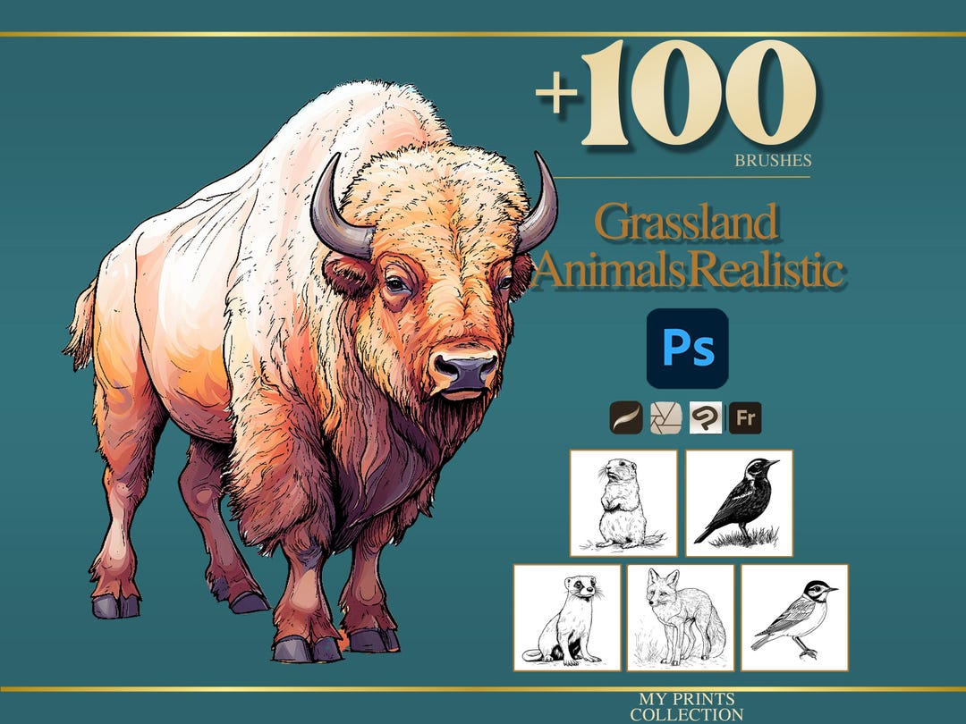 Grassland Animals Realistic Photoshop Brushes & Procreate Stamps – 100 ...