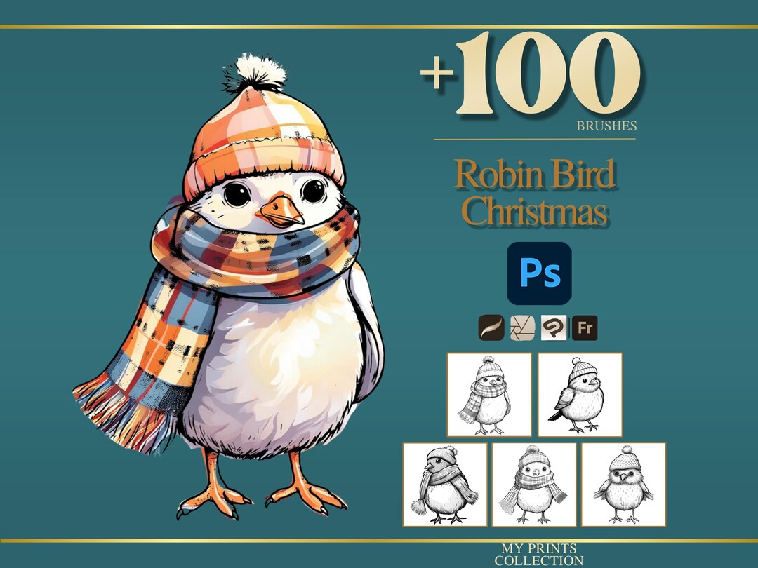 Robin Bird Christmas Photoshop Brushes & Procreate Stamps – 100+ Tattoo ...