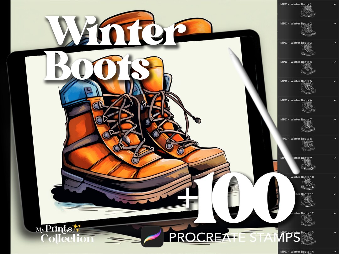 100+ Procreate Winter Boots Stamps, Sketching Jewellery Shoe Cloth ...