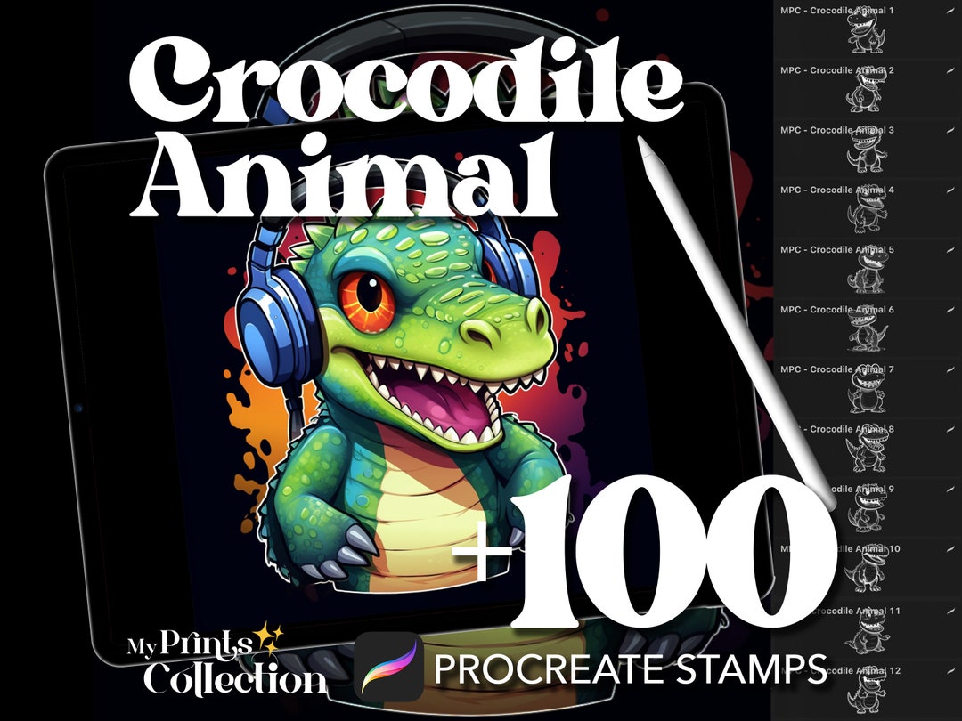 100+ Procreate Crocodile Animal Stamps, Reptile Nature Forest Woodland ...