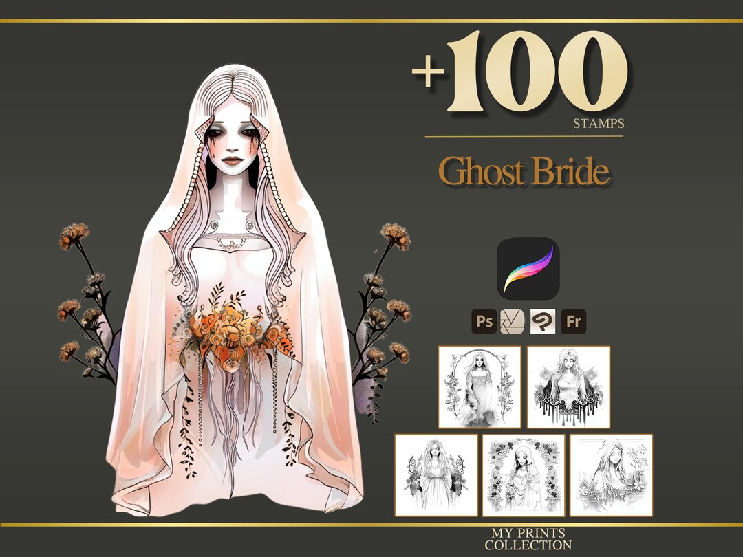 Ghost Bride Halloween Procreate Stamps & Photoshop Brushes – 100 ...