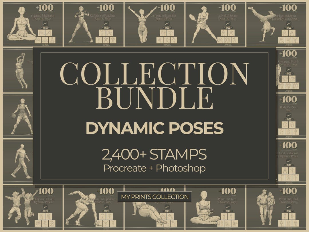 Dynamic Poses Procreate Stamps & Photoshop Brushes Collection – 2,400 ...