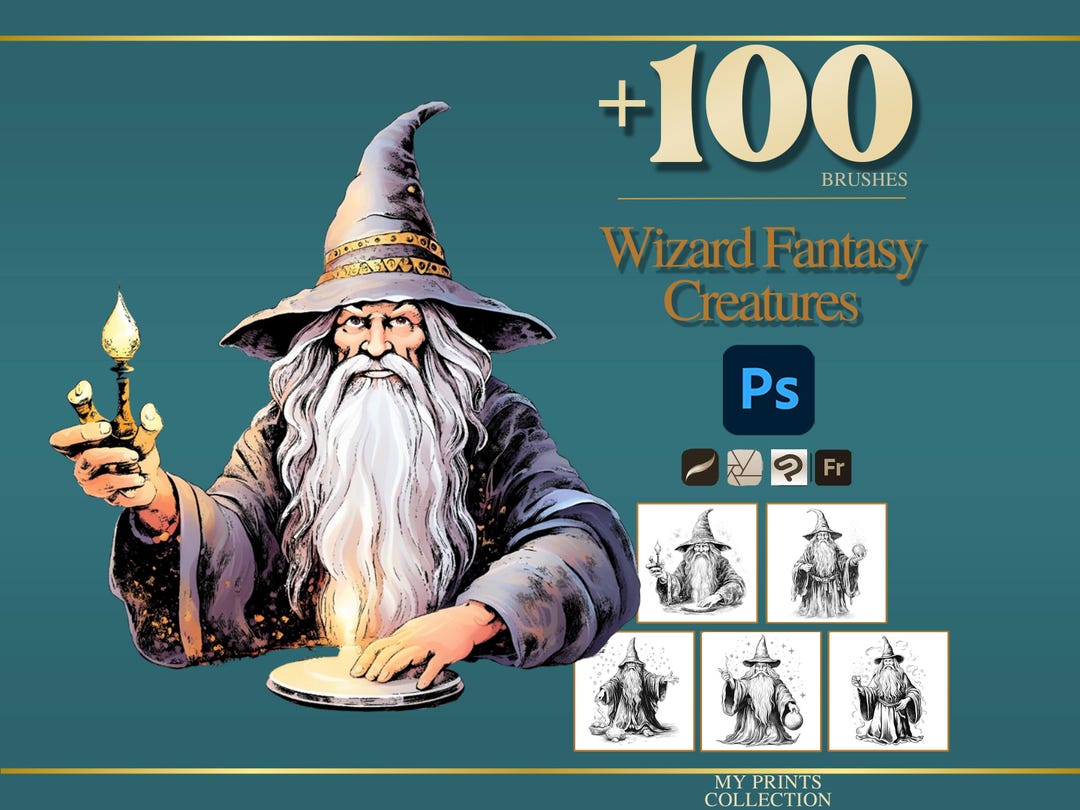 Wizard Photoshop Brushes & Procreate Stamps – 100+ Fantasy Creatures ...