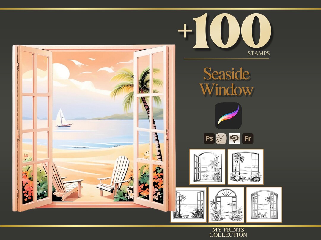 Seaside Window Procreate Stamps & Photoshop Brushes – 100+ Interior ...