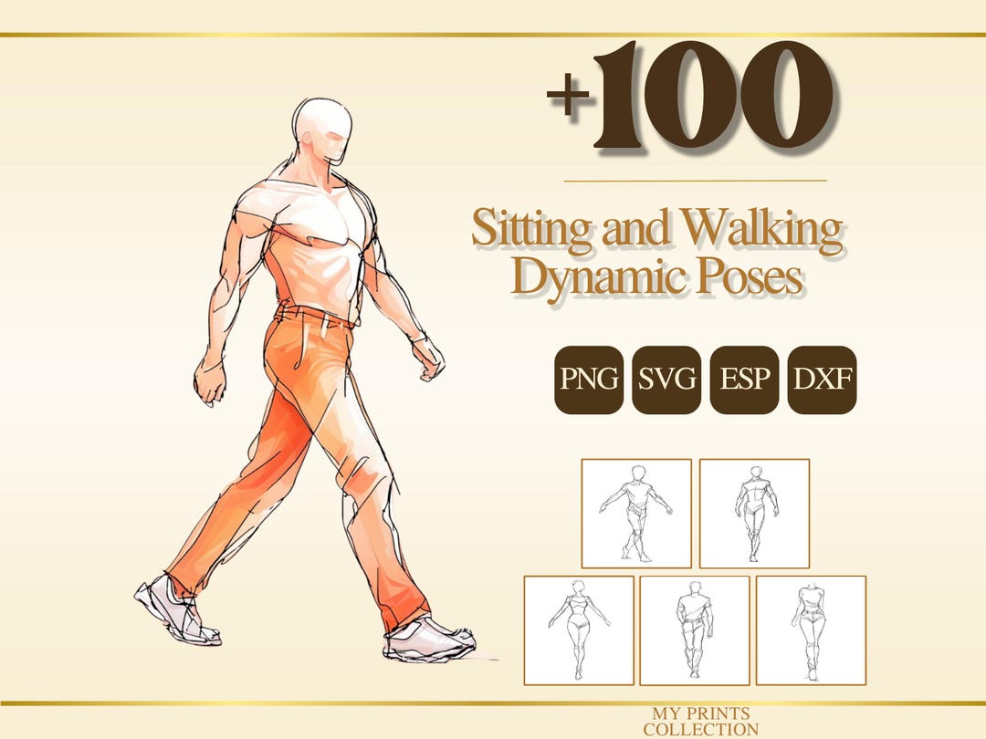 Sitting and Walking Dynamic Poses PNG Bundle – 100+ Cricut & Silhouette ...