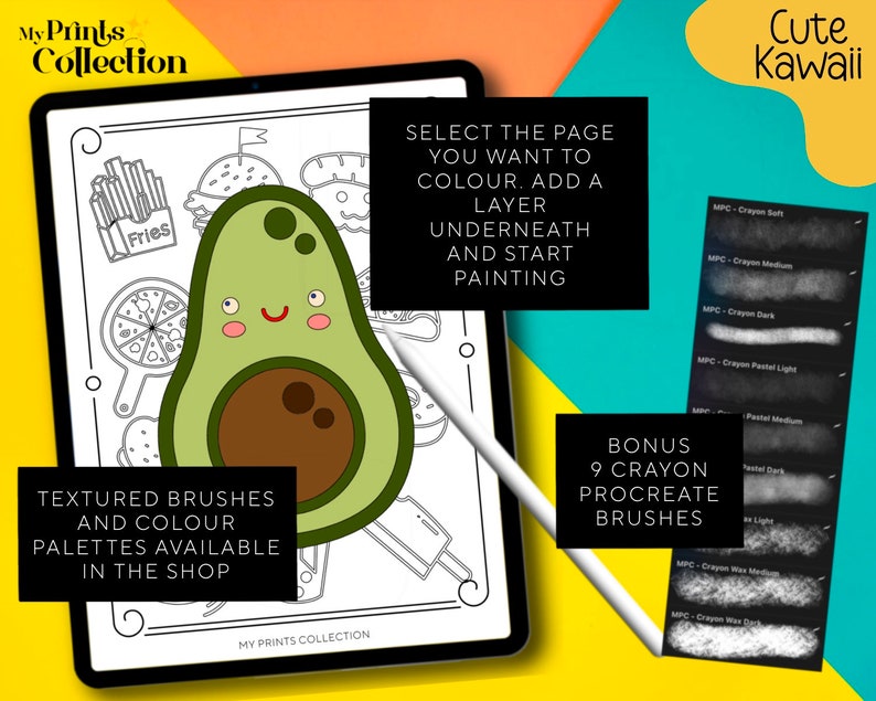 100 Cute Kawaii Food Coloring Book Pages, PDF Printable, Procreate ...