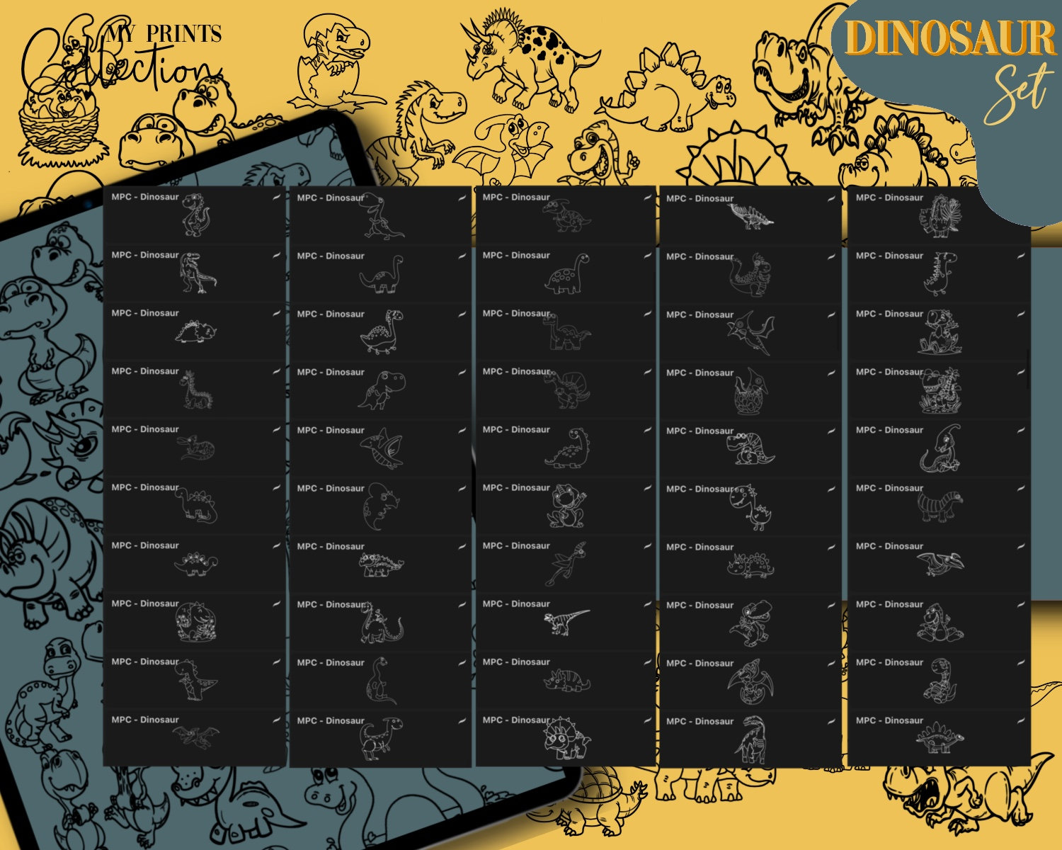 Dinosaur Procreate Brush Set 150 Stamps Dino Doodle Cute - Etsy