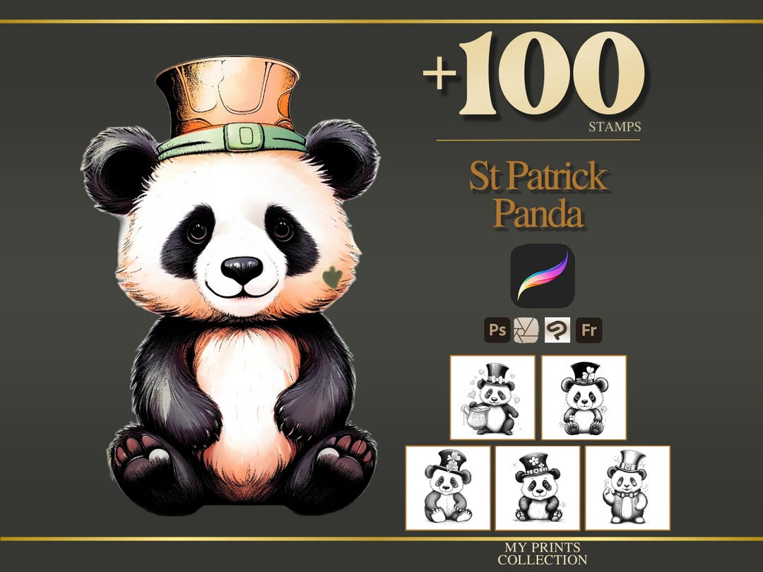St Patrick Panda Procreate Stamps & Photoshop Brushes – 100+ Lucky ...