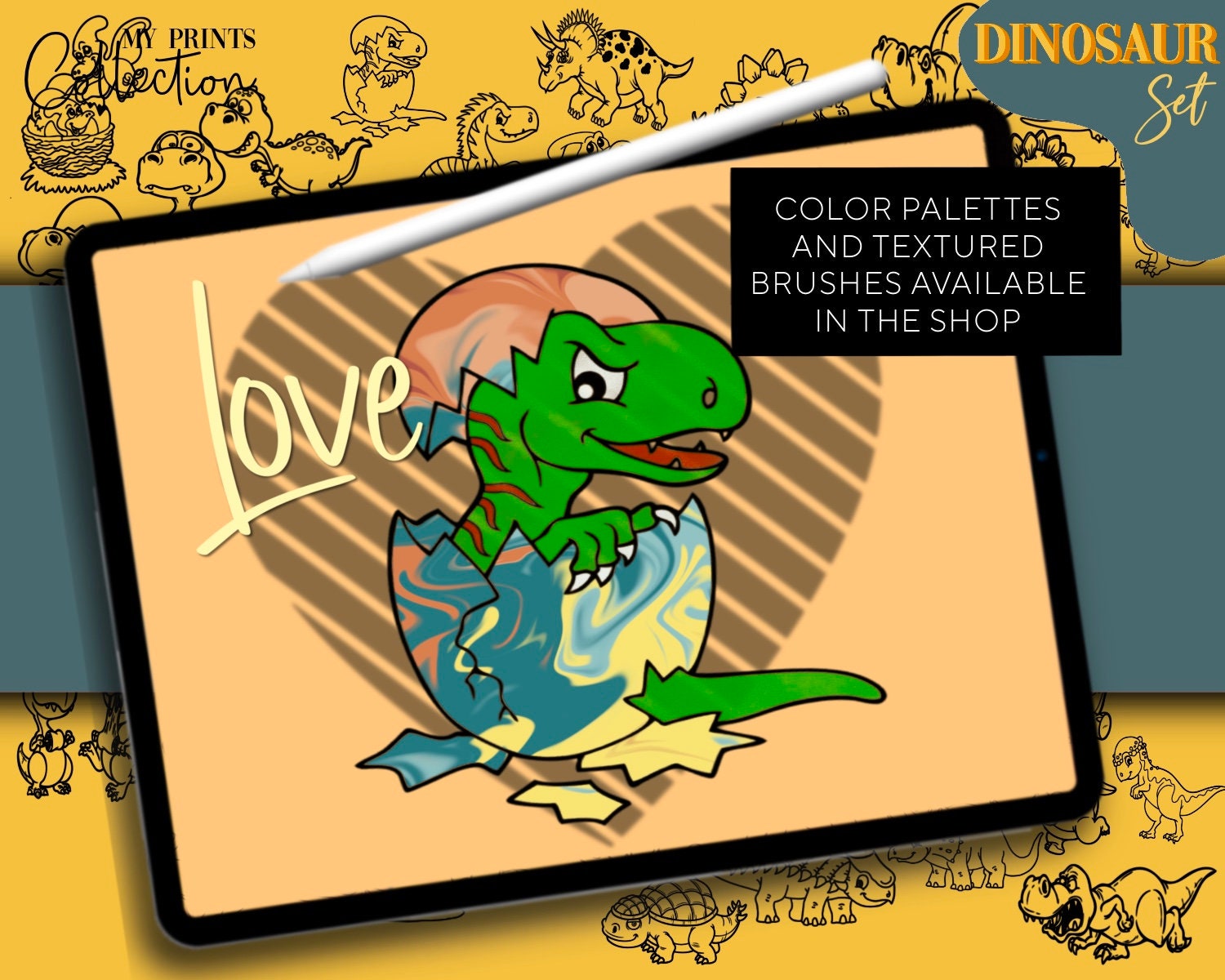 Dinosaur Procreate Brush Set 150 Stamps Dino Doodle Cute - Etsy