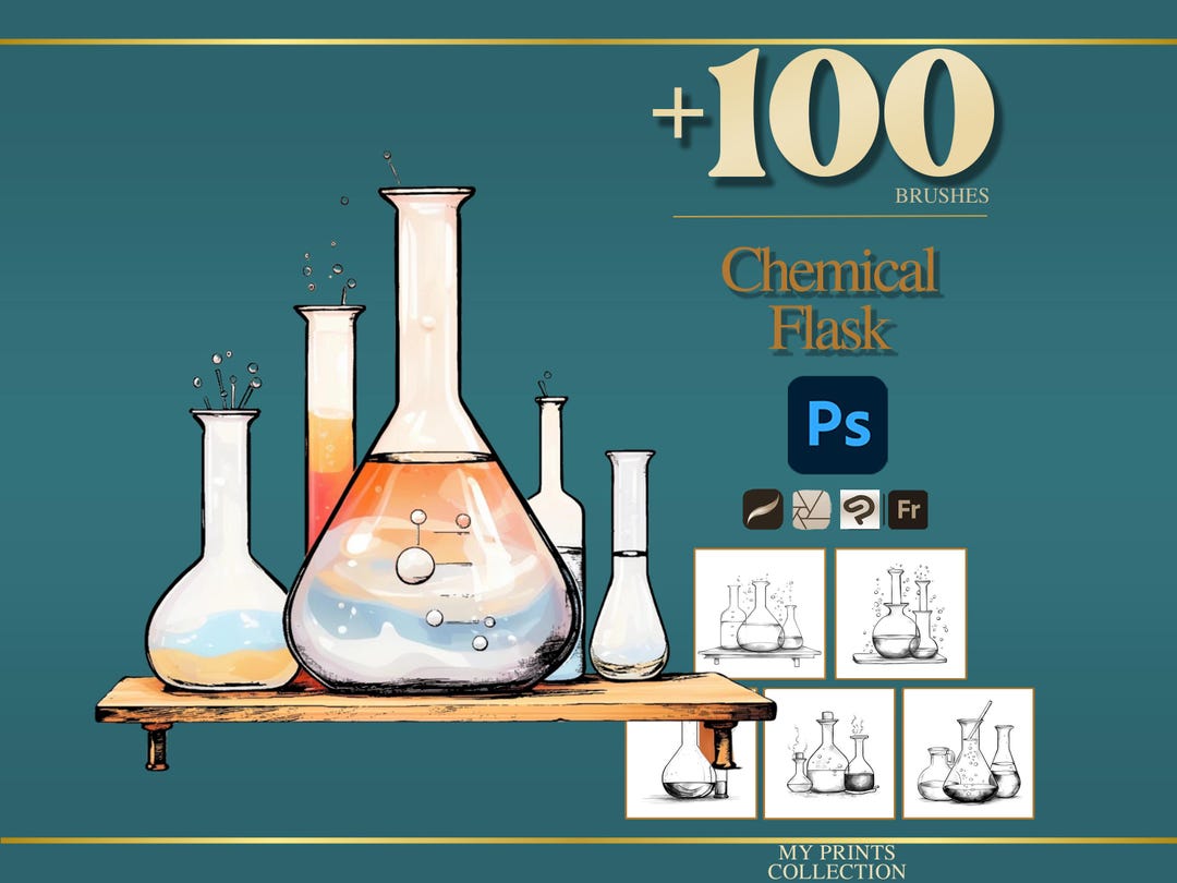 Chemical Flask Photoshop Brushes & Procreate Stamps – 100+ Object ...