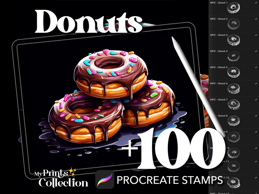 100+ Procreate Donut Stamps, Sweet Cake Bakery Restaurant Culinary ...