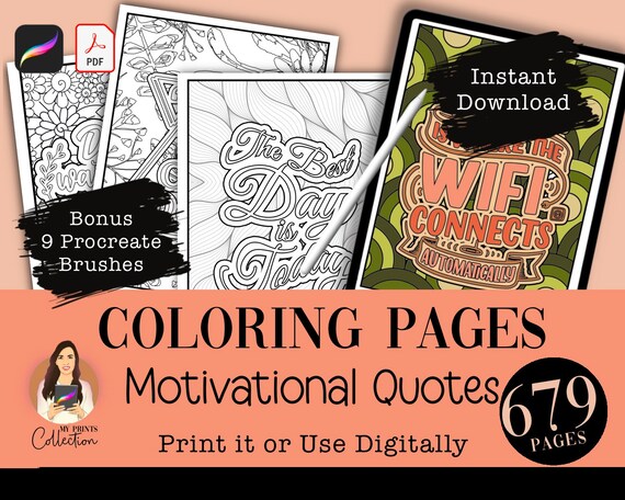 679 Motivational Quotes Coloring Pages Book PDF Printable - Etsy