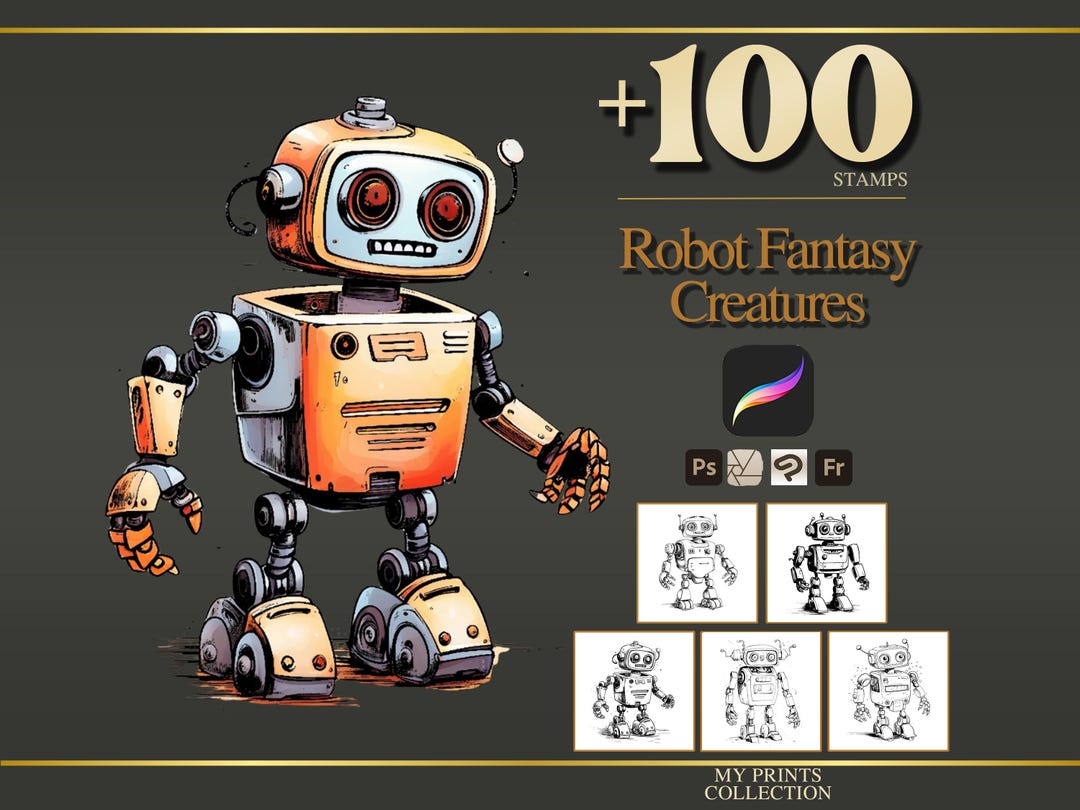 Robot Procreate Stamps & Photoshop Brushes – 100+ Fantasy Creatures ...