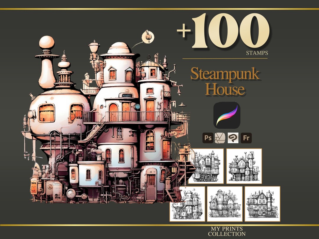 Steampunk House Procreate Stamps & Photoshop Brushes – 100+ Place House ...