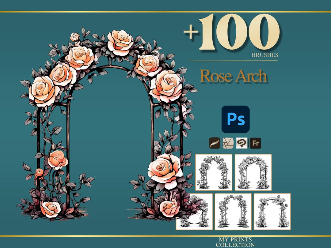 Rose Arch Photoshop Brushes & Procreate Stamps – 100+ Flower Botanical ...
