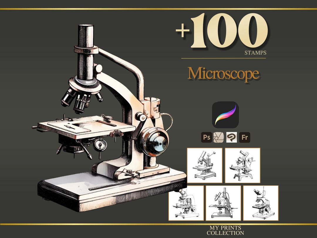 Microscope Procreate Stamps & Photoshop Brushes – 100+ Object Transport ...