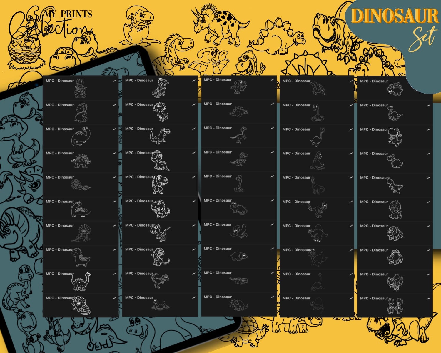 Dinosaur Procreate Brush Set 150 Stamps Dino Doodle Cute | Etsy