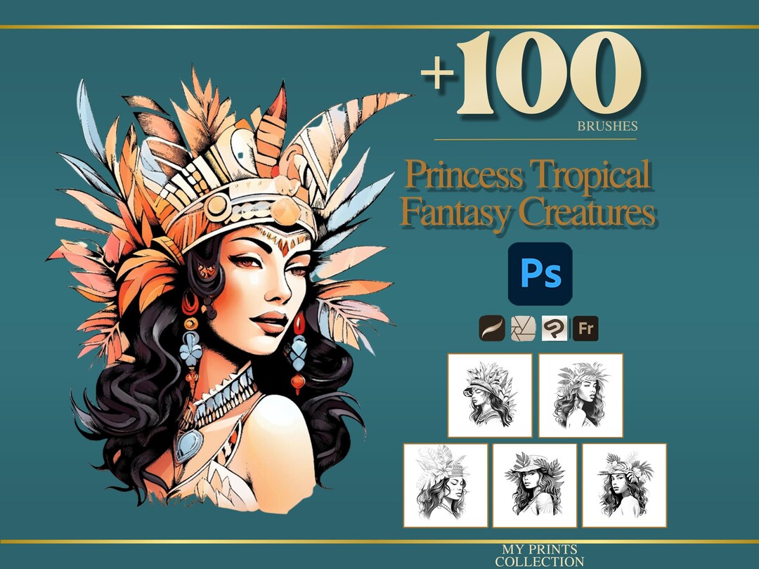 Princess Tropical Photoshop Brushes & Procreate Stamps – 100+ Fantasy ...