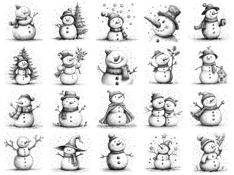 Whimsical Snowman Procreate Stamps & Photoshop Brushes – 100+ Clipart ...
