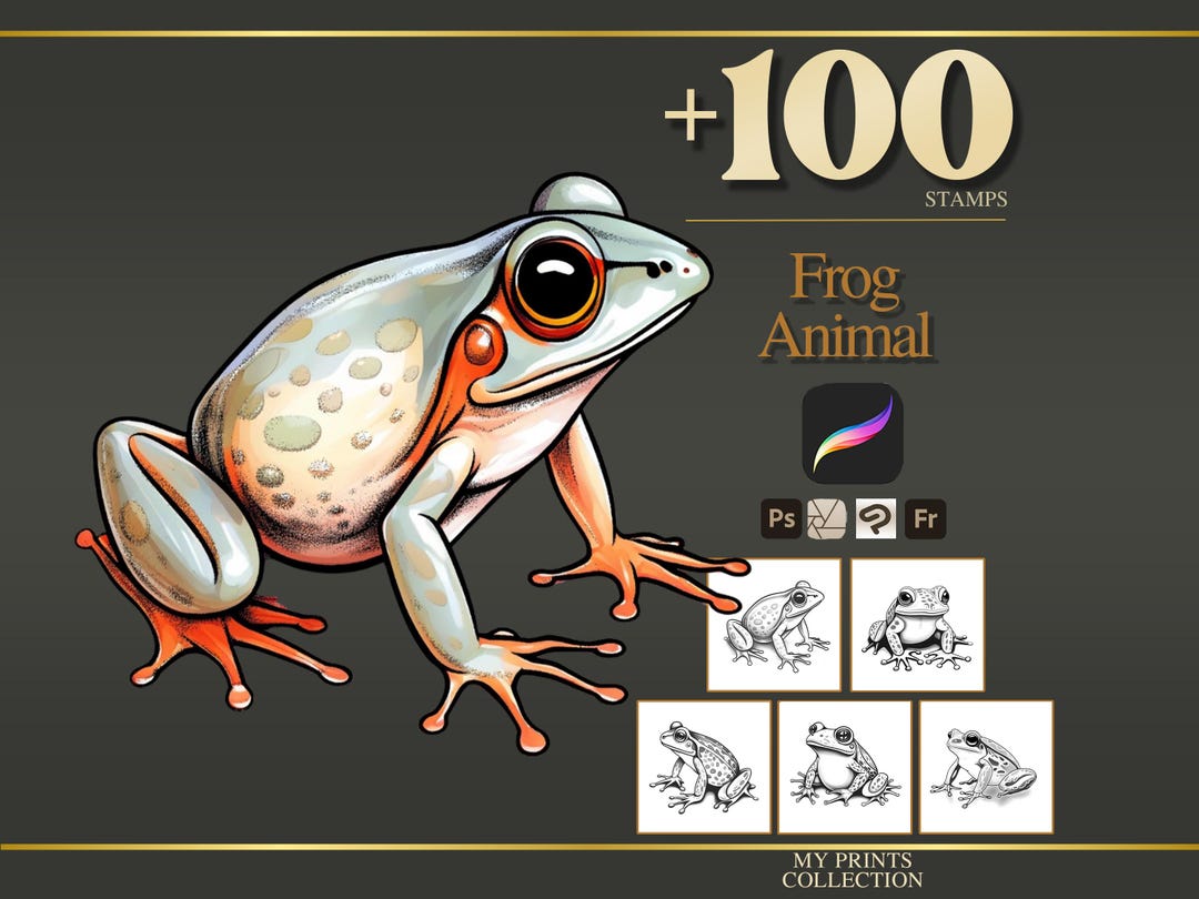 Frog Procreate Stamps & Photoshop Brushes – 100+ Realistic Animal Pet ...