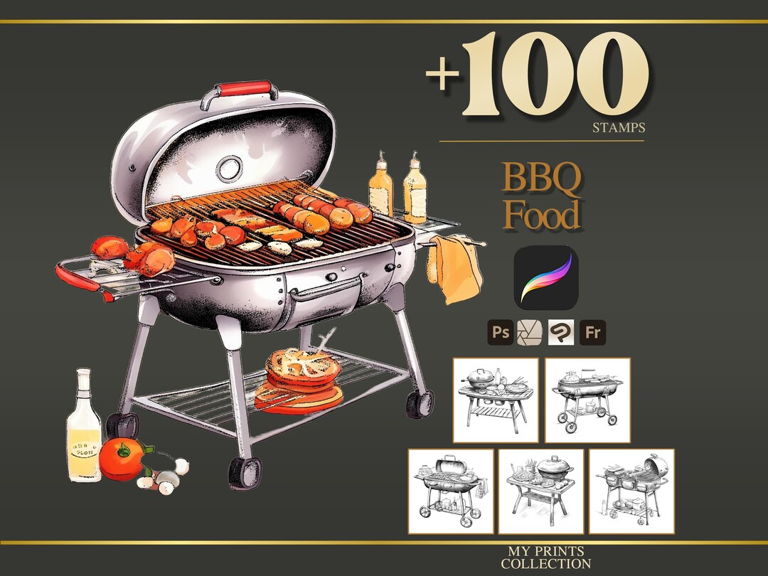 BBQ Food Procreate Stamps & Photoshop Brushes – 100+ Food Beverage ...