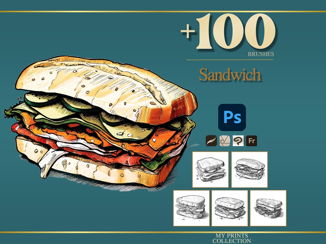 Sandwich Photoshop Brushes & Procreate Stamps – 100+ Food Beverage ...