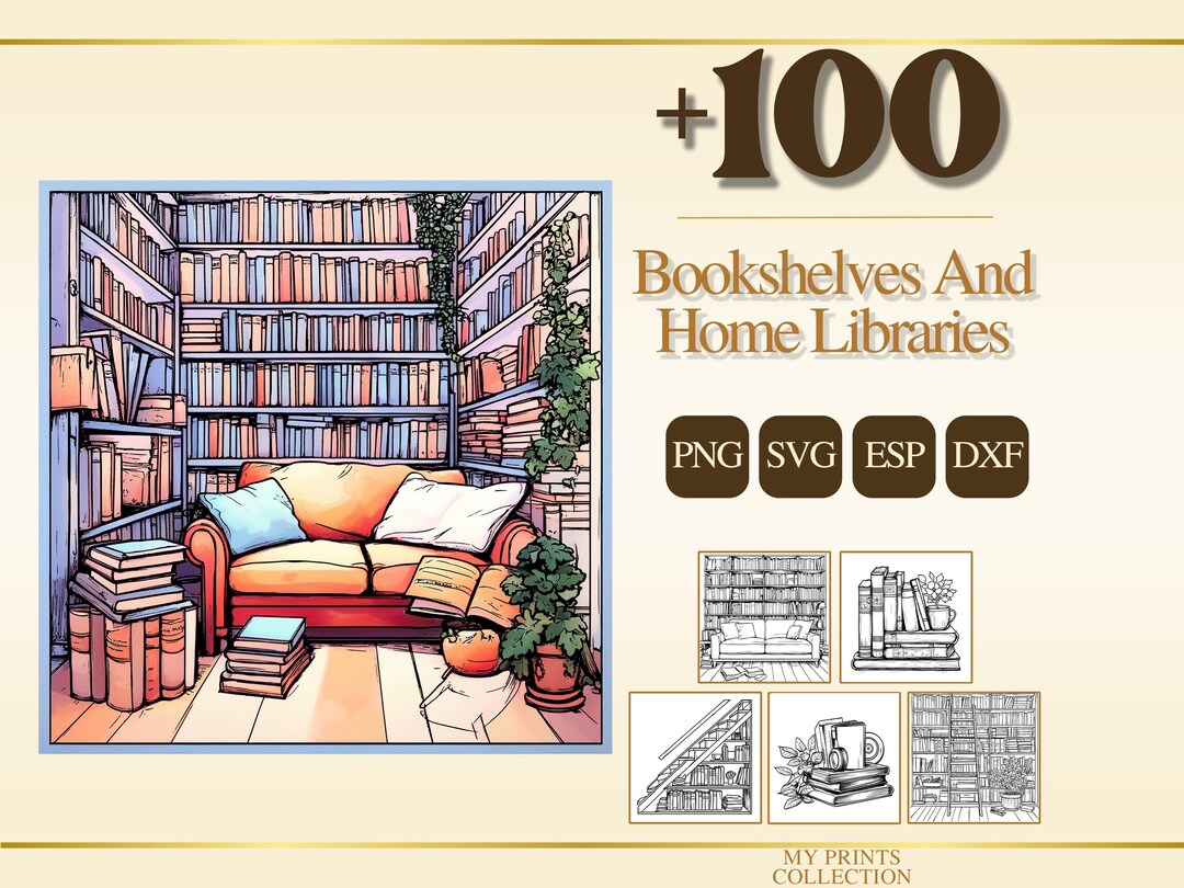 Bookshelves and Home Libraries PNG Bundle – 100+ Cricut & Silhouette ...