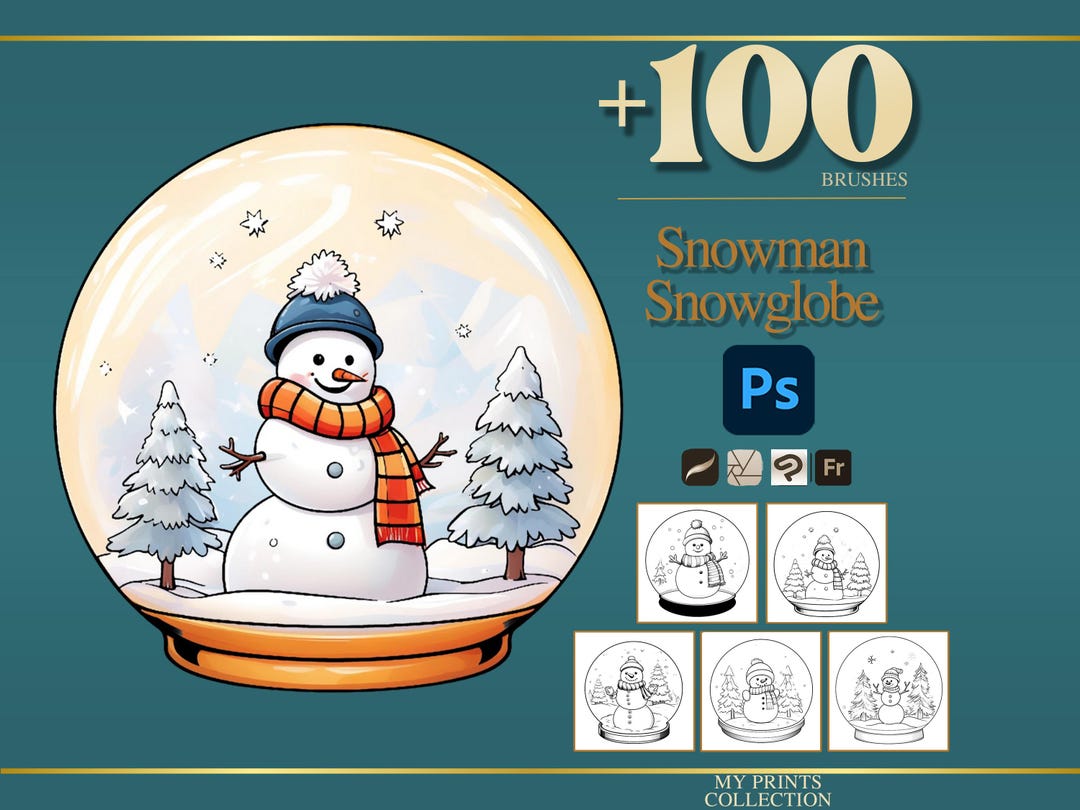Snowman Snowglobe Christmas Photoshop Brushes & Procreate Stamps – 100 ...