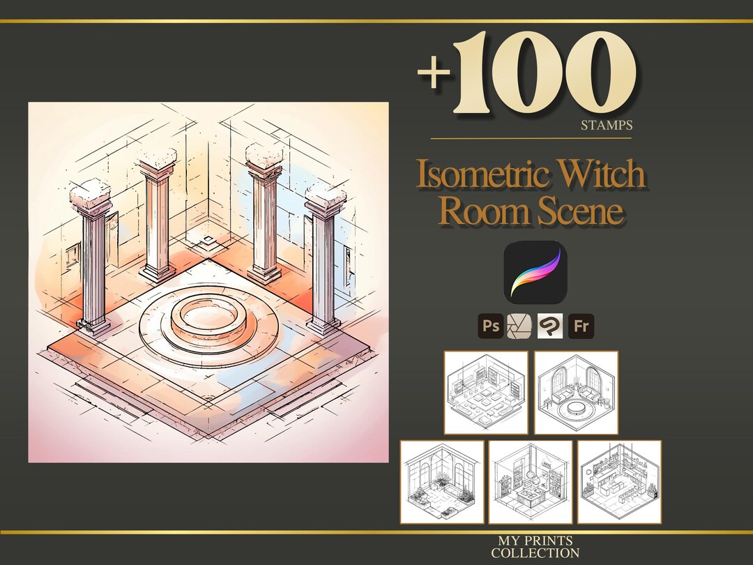 Isometric Witch Room Scene Procreate Stamps & Photoshop Brushes – 100 ...