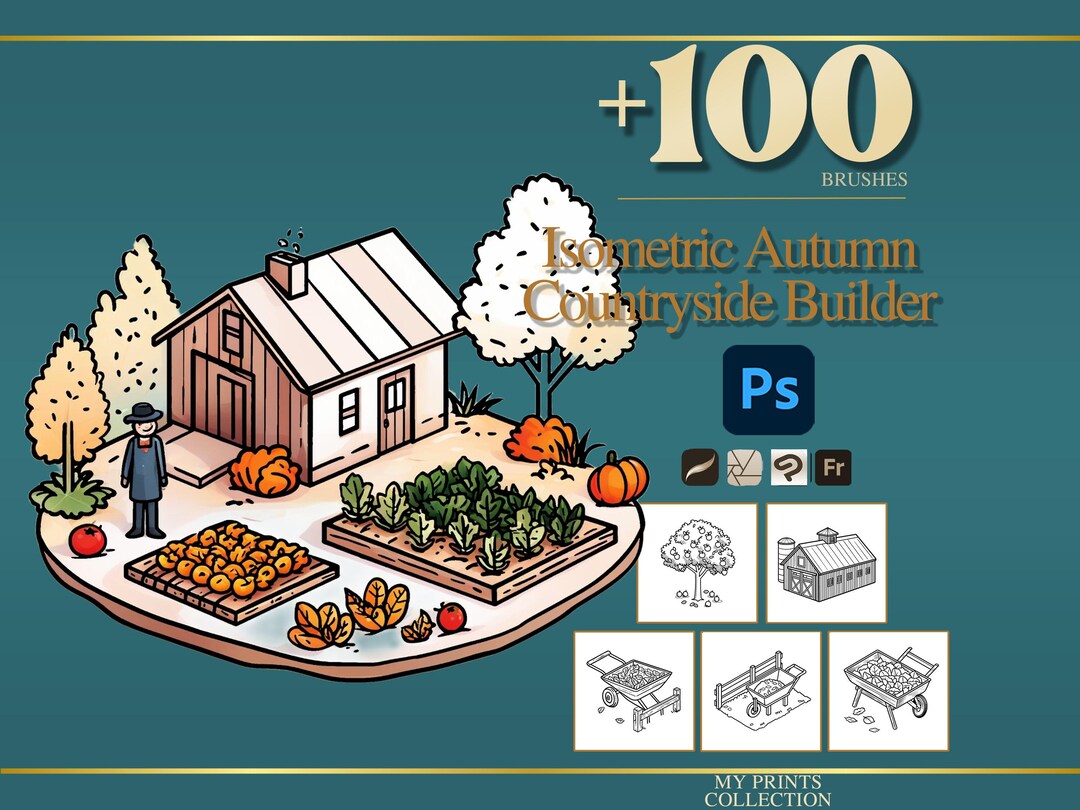 Isometric Autumn Countryside Builder Photoshop Brushes & Procreate ...