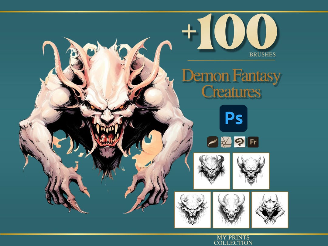 Demon Photoshop Brushes & Procreate Stamps – 100+ Fantasy Creatures ...