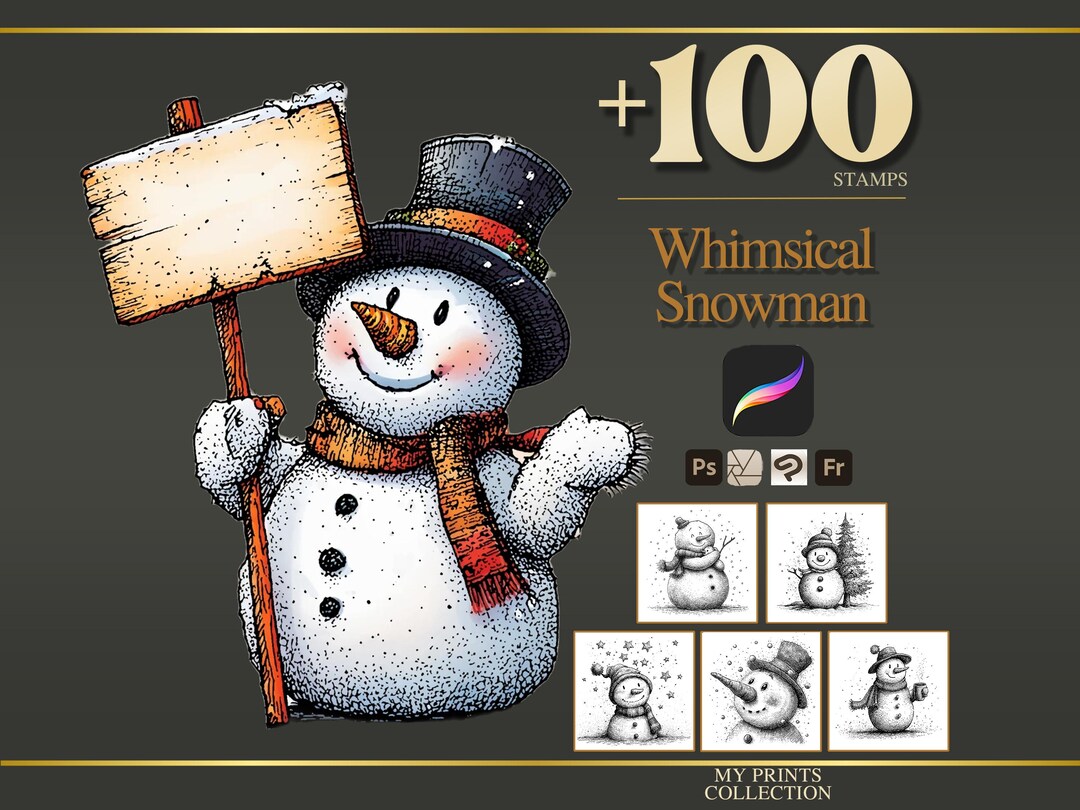 Whimsical Snowman Procreate Stamps & Photoshop Brushes – 100+ Clipart ...