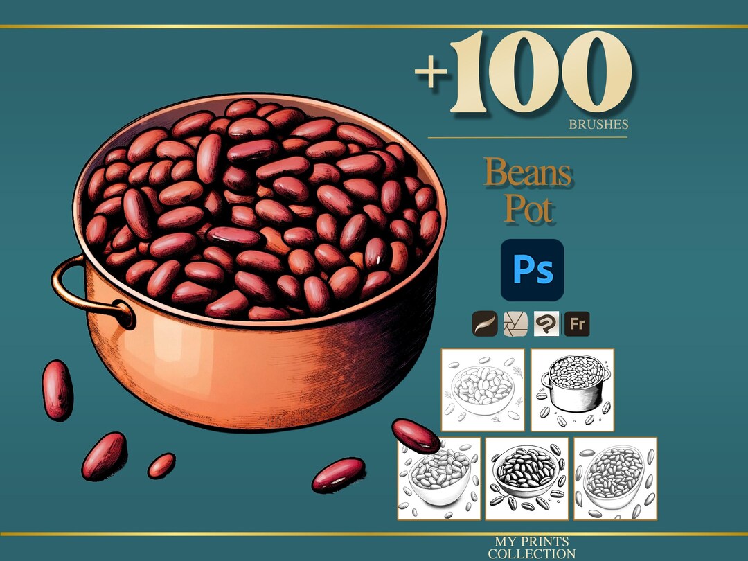 Beans Pot Photoshop Brushes & Procreate Stamps – 100+ Food Beverage ...