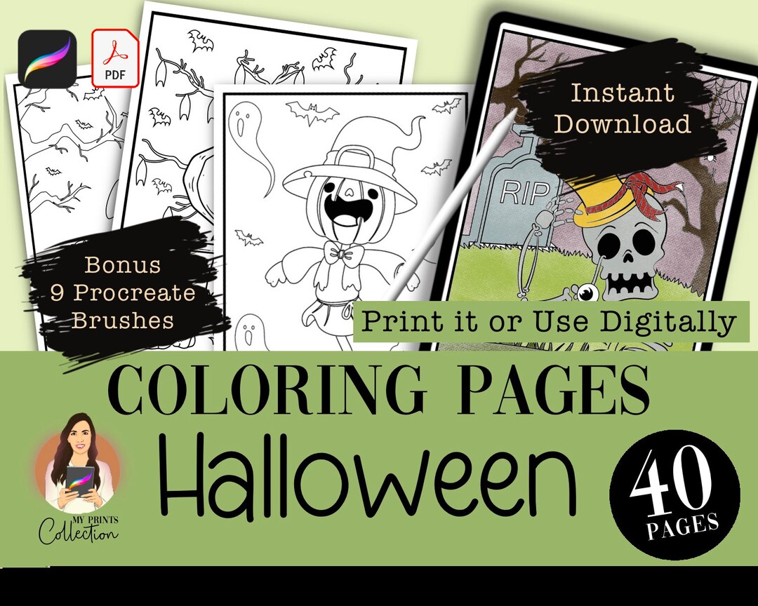 40 Halloween Coloring Sheet Pages Book PDF Instant Printable - Etsy
