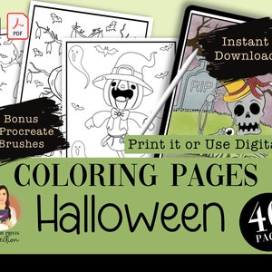 40 Halloween Coloring Sheet Pages Book PDF Instant Printable - Etsy