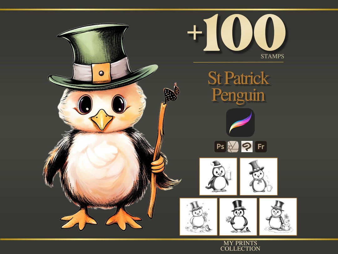 St Patrick Penguin Procreate Stamps & Photoshop Brushes – 100+ Lucky ...
