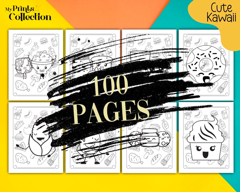 100 Cute Kawaii Food Coloring Book Pages PDF Printable - Etsy