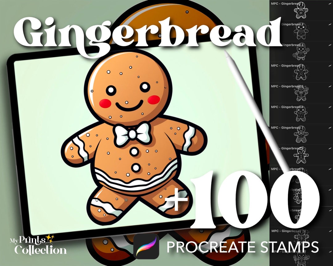 100+ Procreate Gingerbread Man Stamp, Sweet Cookie Illustration Xmas ...