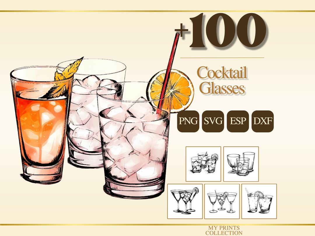 Cocktail Glasses PNG Bundle – 100+ Cricut & Silhouette Files, SVG, DXF ...
