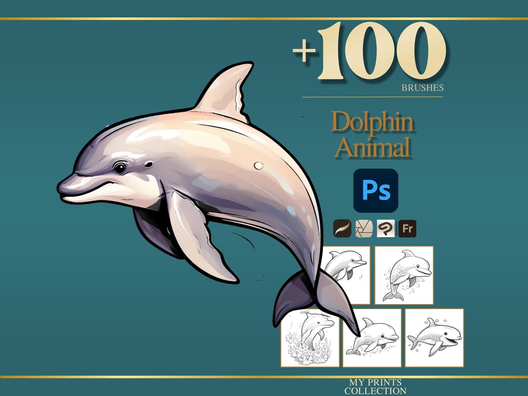 Dolphin Photoshop Brushes & Procreate Stamps – 100+ Realistic Animal ...