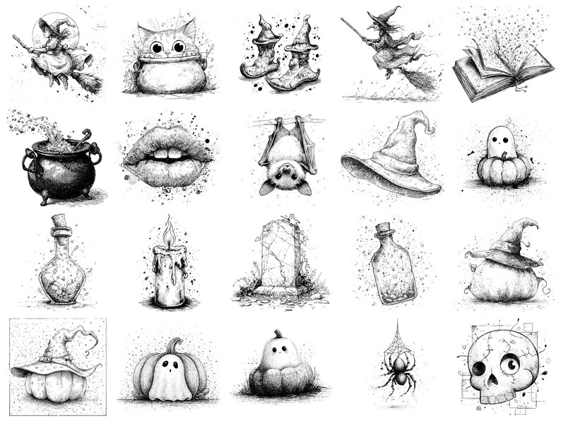 Whimsical Halloween Photoshop Brushes & Procreate Stamps – 100+ Tattoo ...