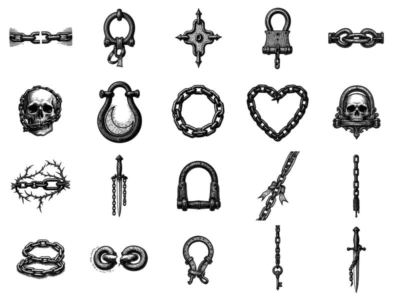 Broken Chains and Shackles Woodcut Procreate Stamps & Photoshop Brushes ...