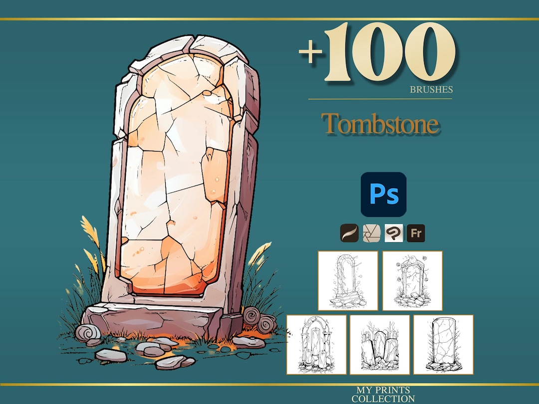 Tombstone Halloween Photoshop Brushes & Procreate Stamps – 100+ Tattoo ...