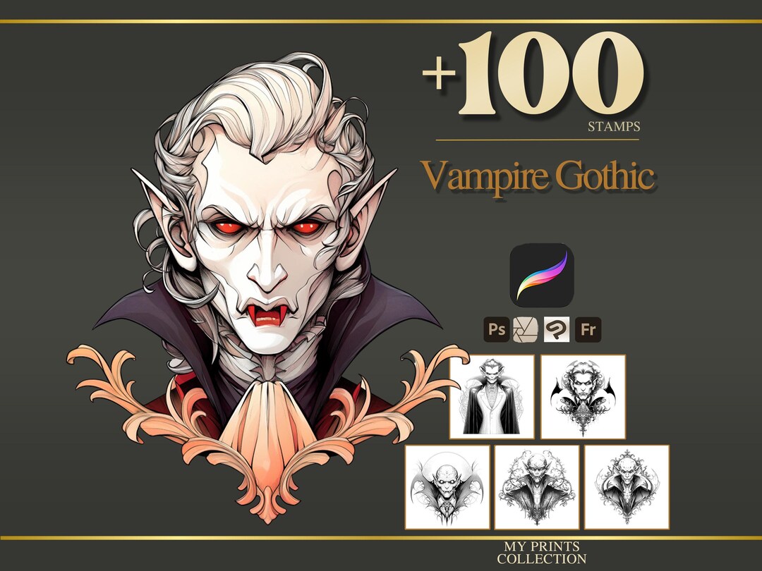 Vampire Gothic Halloween Procreate Stamps & Photoshop Brushes – 100 ...