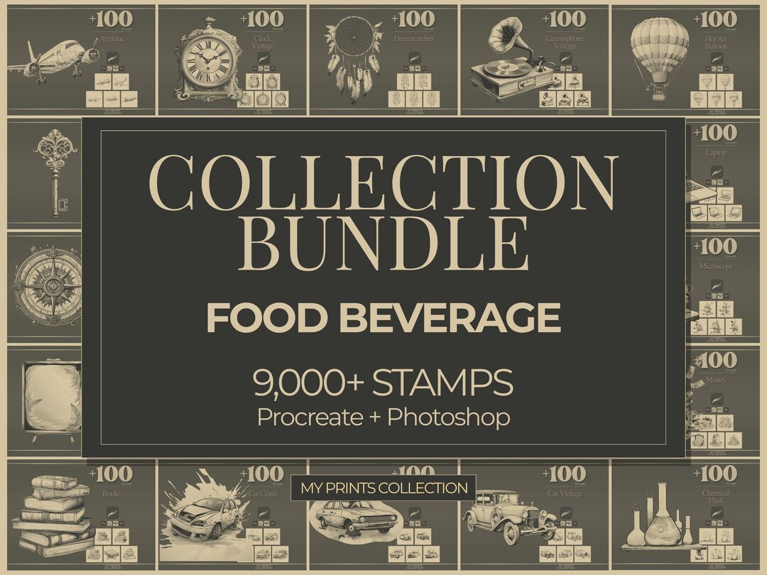 Food Beverage Procreate Stamps & Photoshop Brushes Collection – 9,000 ...
