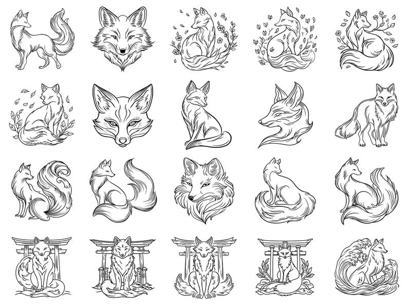 Kitsune Japanese Tattoo Photoshop Brushes & Procreate Stamps – 100 ...