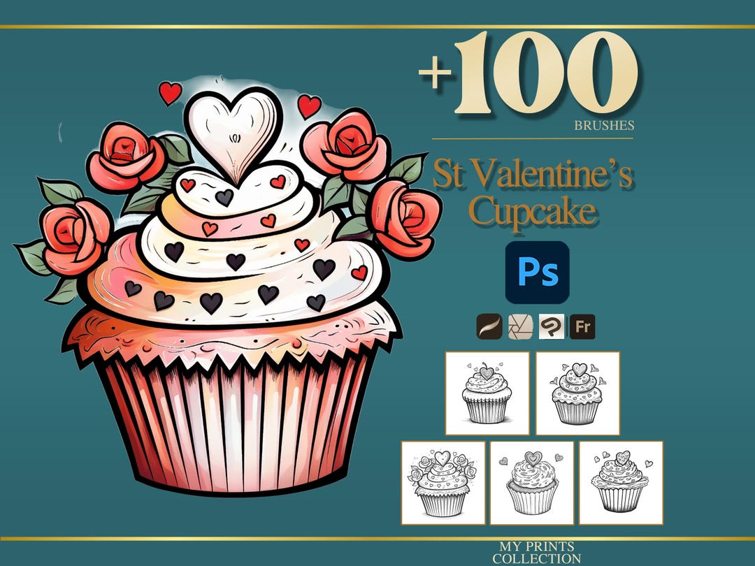 St Valentines Cupcake Photoshop Brushes & Procreate Stamps – 100 ...