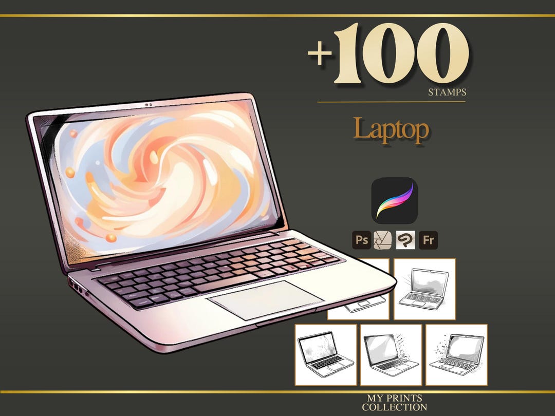Laptop Procreate Stamps & Photoshop Brushes – 100+ Object Transport ...