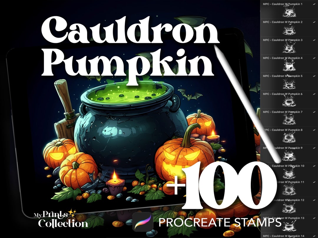 Cauldron Pumpkin Procreate Stamps: 100+ Halloween Brushes (digital ...